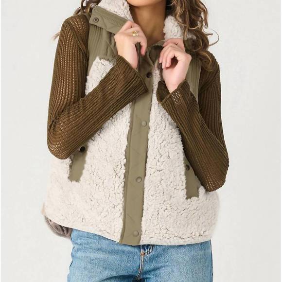 Dex | Jackets & Coats | New Dex Mixed Fabric Vest In Oliveneutral ...